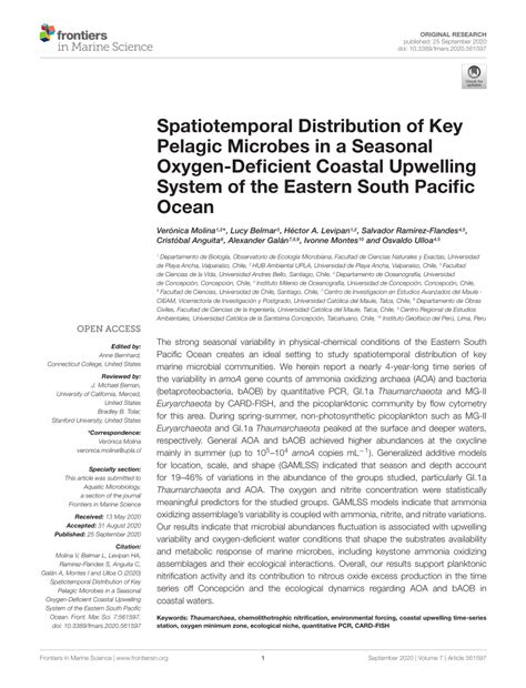Pdf Spatiotemporal Distribution Of Key Pelagic Microbes In A Seasonal Oxygen Deficient Coastal