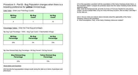 Solved Procedure Ll Part B Bug Population Changes Whe Chegg Com