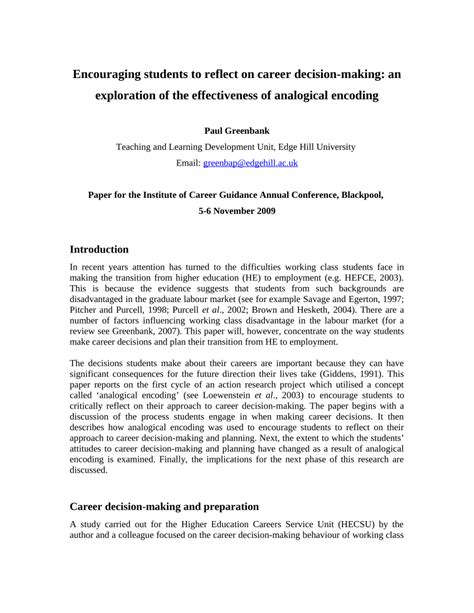 Pdf Encouraging Students To Reflect On Career Decision Making An
