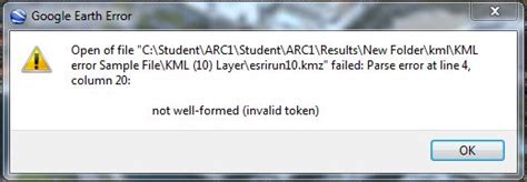 Error Open Of File Filenamekmz Failed Parse Error At Line X Column Y Not Well Form
