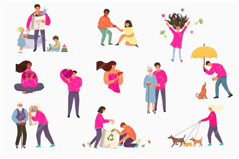 Concepto De Bondad Dibujado A Mano Conjunto De Dibujos Animados Planos