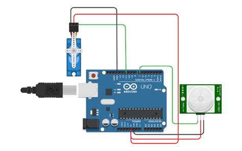Circuit Design Pir Sensor Servo Motor Tinkercad