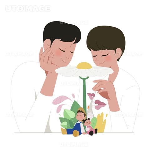 환경의소중함꽃 그늘아래 자고 있는 아이들과 가족 벡터 일러스트 Sill704 유토이미지 일러스트 식목일 환경의날