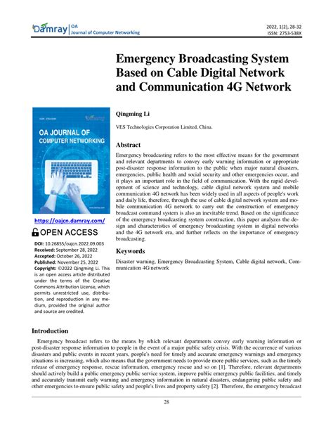 Pdf Emergency Broadcasting System Based On Cable Digital Network And Communication 4g Network