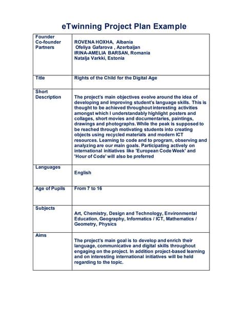 E Twinning Project Plan Example Docx