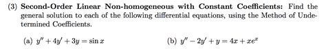 Solved (3) Second-Order Linear Non-homogeneous with Constant | Chegg.com