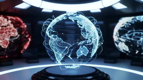 Global Network Visualization Futuristic Holographic Earth Globe Display
