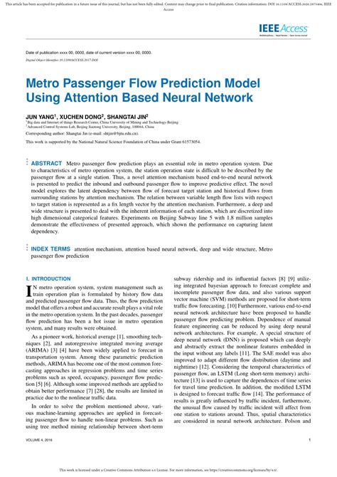 PDF Metro Passenger Flow Prediction Model Using Attention Based Neural Network