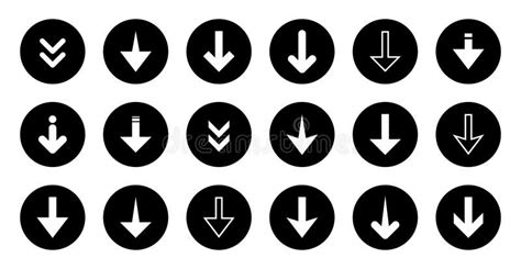 Down Arrow Icon Set Collection On Black Circle Decrease Concept Stock Vector Illustration Of