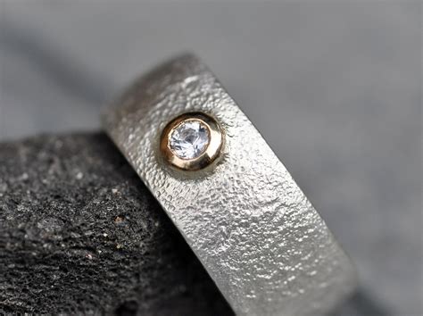 Reticulated Sterling Silver And Yellow Gold Gray Silver Spinel Ring