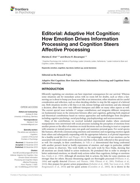 Pdf Editorial Adaptive Hot Cognition How Emotion Drives Information