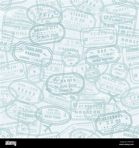 Seamless Pattern Passport Stamps Subtle Color Travel Passport Stamps Seamless Pattern Passport Stamps Subtle Color Travel Passport Stamps