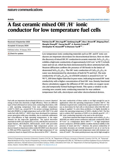 Pdf A Fast Ceramic Mixed Ohh Ionic Conductor For Low Temperature