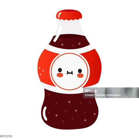 귀여운 재미있는 병 차가운 음료 콜라 캐릭터 벡터 손으로 그린 만화 카와이 캐릭터 일러스트 레이 션 아이콘 흰색 배경에 고립되어