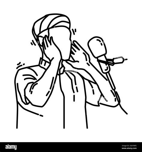 Adzan Call Is Part Of Muslim Worship Activity Hand Drawn Icon Set Vector Stock Vector Image