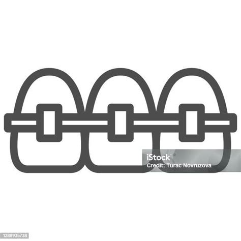 중괄호 라인 아이콘 국제 치과 의사의 날 개념 정형 교정 중괄호는 흰색 배경에 서명 모바일 개념 및 웹 디자인을위한 윤곽 스타일 치아 중괄호 아이콘 벡터 그래픽 강철에 대한