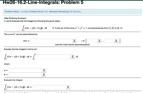 solved hw26 16 2 line integrals problem 5 problem value 1