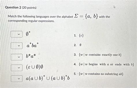 Solved Match The Following Languages Over The Alphabet