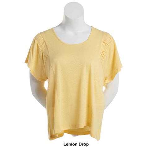 plus size zac and rachel flutter sleeve linen slub scoop neck tee boscov s