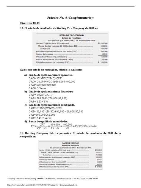 PR Ctica No 4 Complementaria | PDF | Apalancamiento (Finanzas) | Indicadores económicos