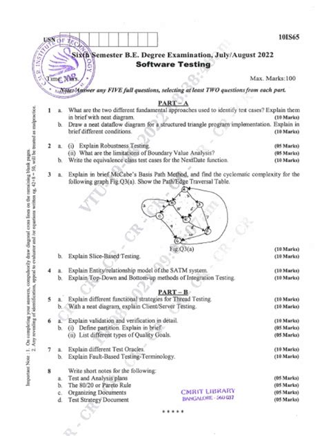 Vtu Question Paper Of 10is65 Software Testing June 2022 Pdf