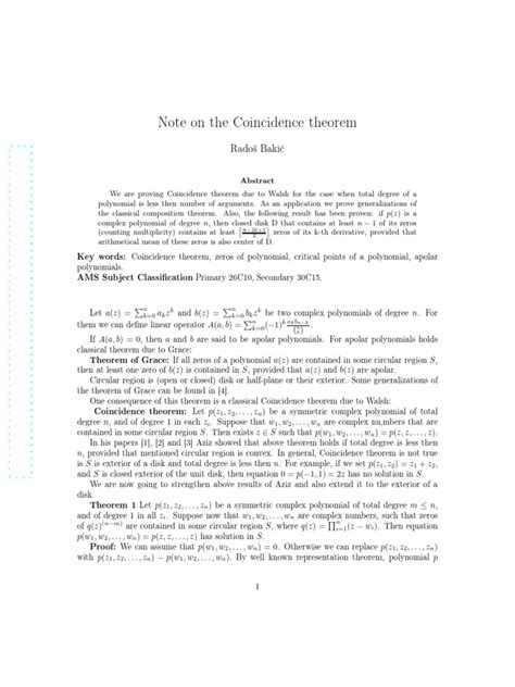 Note On The Coincidence Theorem 2odocupo Pdf Polynomial Zero Of A Function