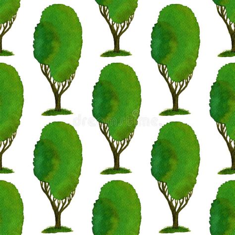 Watercolor Tree Seamless Pattern Green Texture For Fabric Paper And