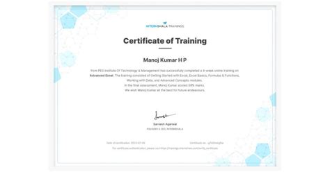 Manoj Kumar H P On Linkedin Successfully Completed The Advanced Excel Training From Internshala