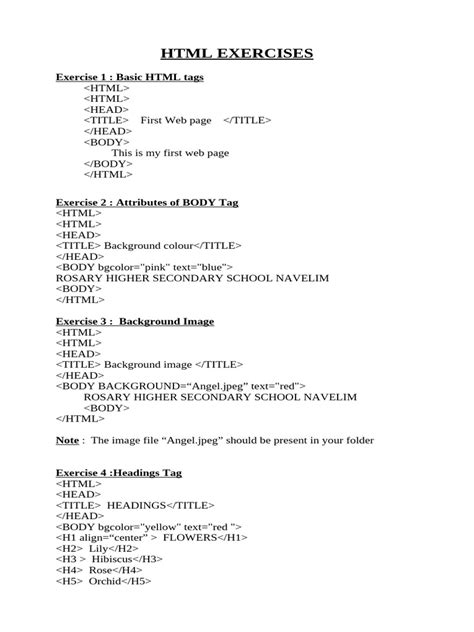 Html Exercises Pdf Html Element Html