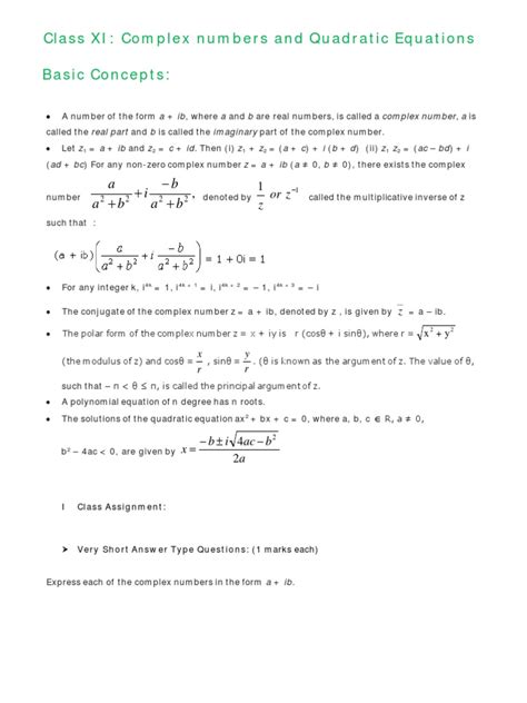 Complex Numbers Class Xi Pdf Complex Number Numbers