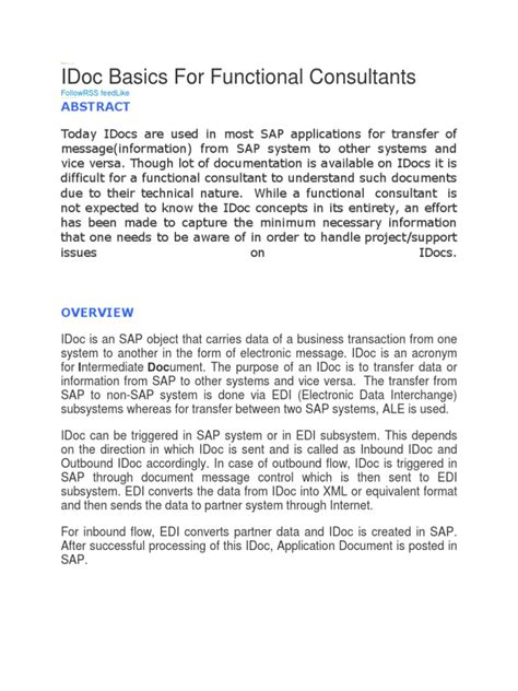 Idoc Basics For Functional Consultants Followrss Feedlike Download Free Pdf Electronic Data
