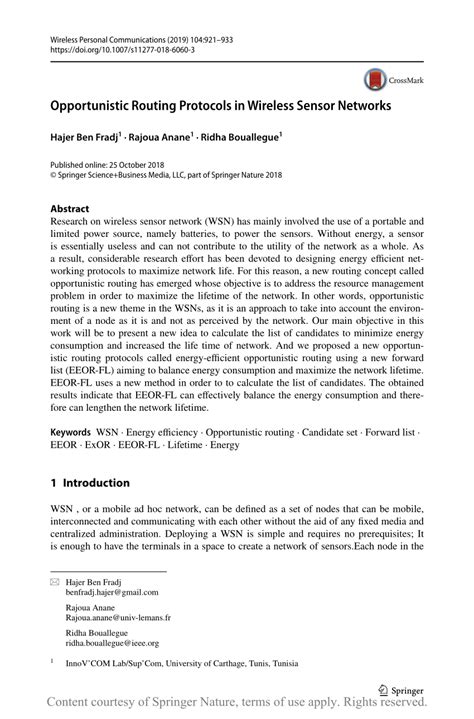 Opportunistic Routing Protocols In Wireless Sensor Networks Request Pdf