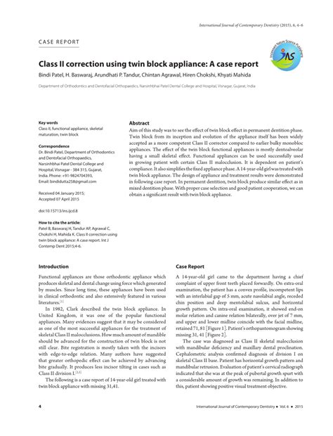 pdf class ii correction using twin block appliance a case report