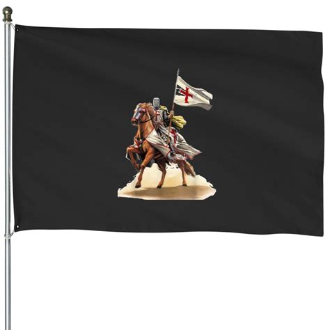 Funny Horse Knights Templar On A Horse Flag Deus Vult Crusader Warrior