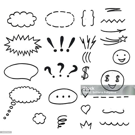 검은 손으로 그린 애니메이션 만화 라인 요소 곡선 화살표 말풍선 심장 달러 기호 스마일 추상적 인 모양 대괄호 문자 감정 그래픽 효과 낙서 스트로크 벡터 기호의 세트