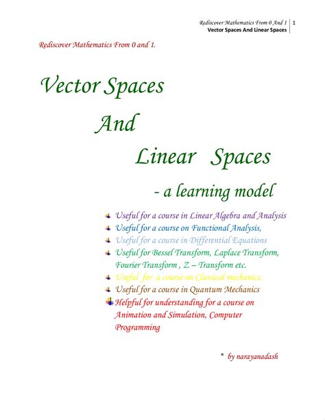 Vector Spaces And Linear Spaces