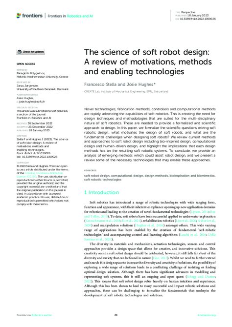 Pdf The Science Of Soft Robot Design A Review Of Motivations