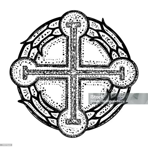 원형 장식 기독교 크로스 디자인 대리석 돌에 새겨진 종교 원 십자가 기호 벡터 교회에 대한 스톡 벡터 아트 및 기타 이미지 교회 흑백 건축 Istock