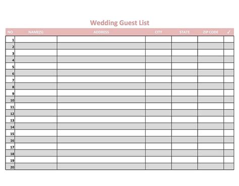 Printable Guest List Template Pictures Free Download And Print For You