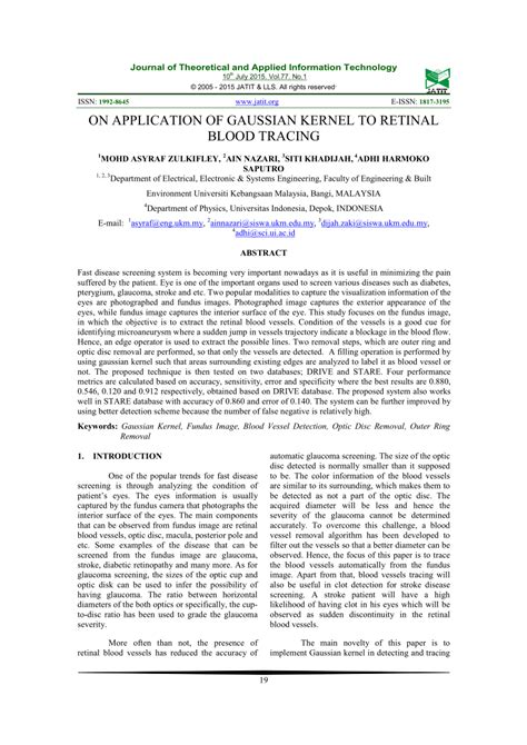 Pdf On Application Of Gaussian Kernel To Retinal Blood Tracing