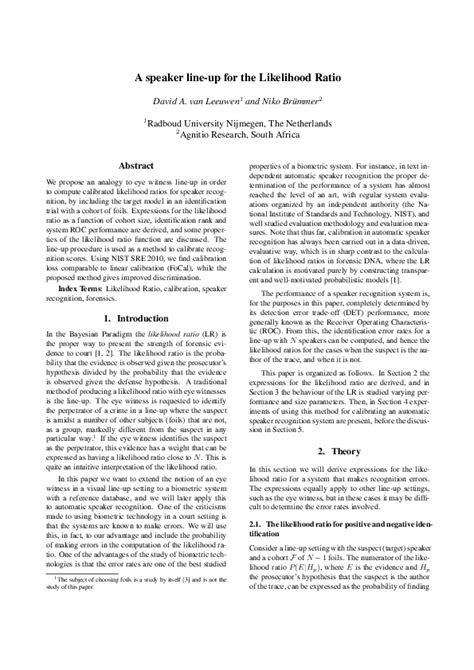 Pdf A Speaker Line Up For The Likelihood Ratio