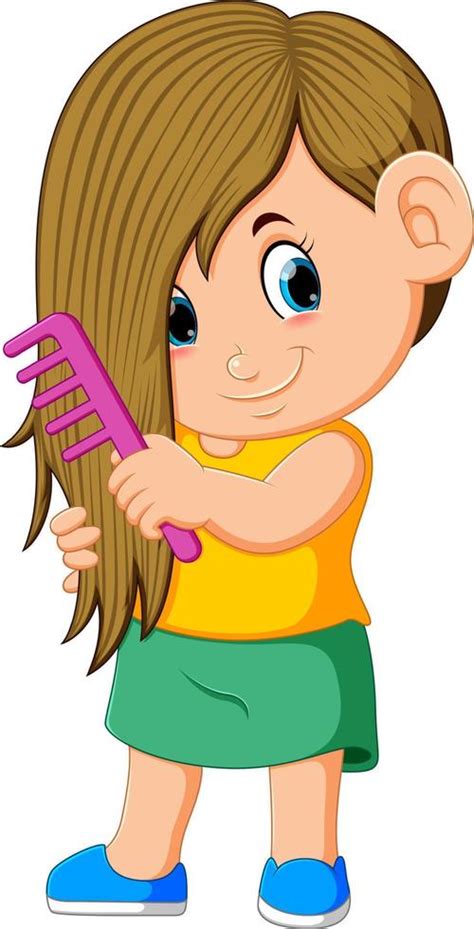 La Niña Se Peina Con El Peine Rosa 13799517 Vector En Vecteezy