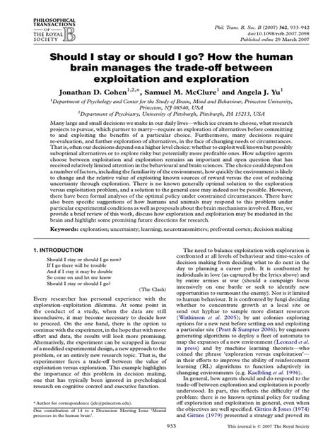 Exploration Vs Exploitation Pdf Neuroscience Cognition