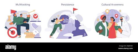 Soft Skills Set Portrayal Of Multitasking Persistence And Cultural Awareness With Dynamic
