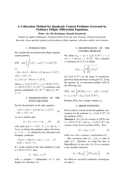 Pdf A Collocation Method For Quadratic Control Problems Governed By