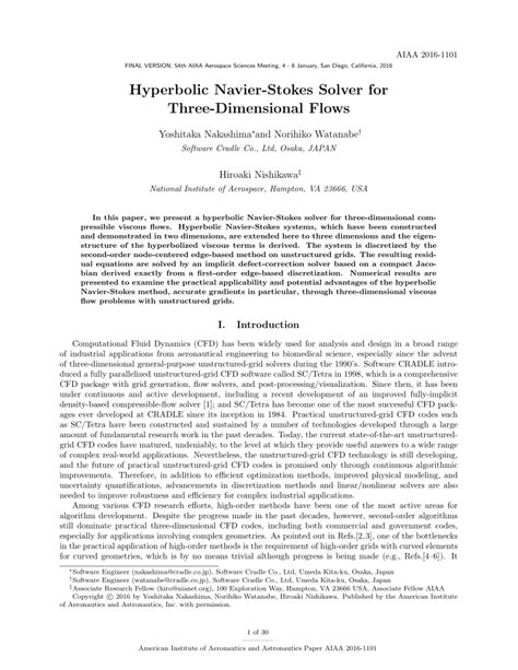 Pdf Hyperbolic Navier Stokes Solver For Three Dimensional Flows