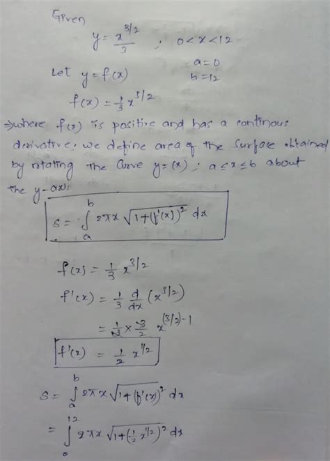 the given curve is rotated about the y axis find the area of the