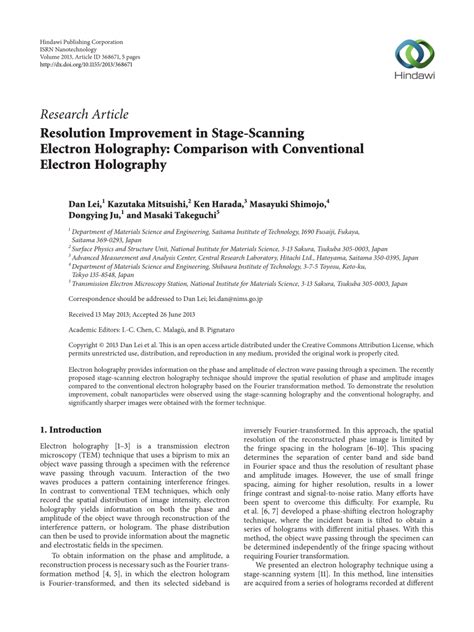 Pdf Resolution Improvement In Stage Scanning Electron Holography