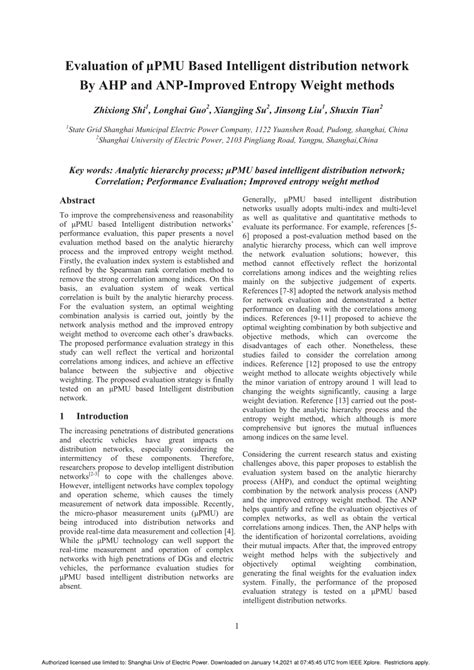 Pdf Evaluation Of μpmu Based Intelligent Distribution Network By Ahp And Anp Improved Entropy
