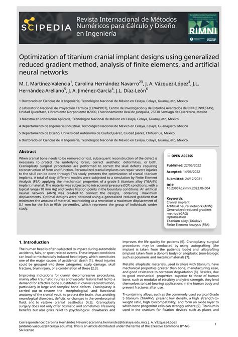 Pdf Optimization Of Titanium Cranial Implant Designs Using Generalized Reduced Gradient Method